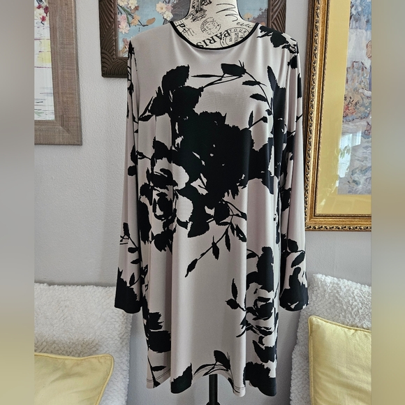 Sun Kim | Dresses | Elegant Black And Cream Floral Midi Dress Made In ...